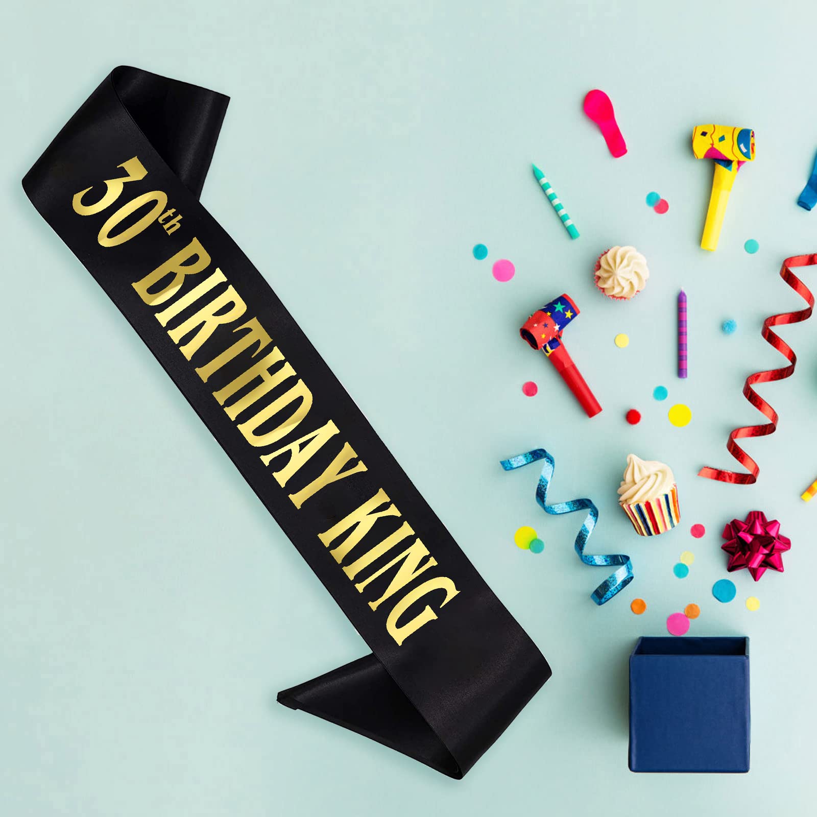 MUMUNN 30th Birthday King Sash, Gold Foil Black Satin Birthday Sash for Men 30th Fabulous Birthday Party Gift Decorations Favors