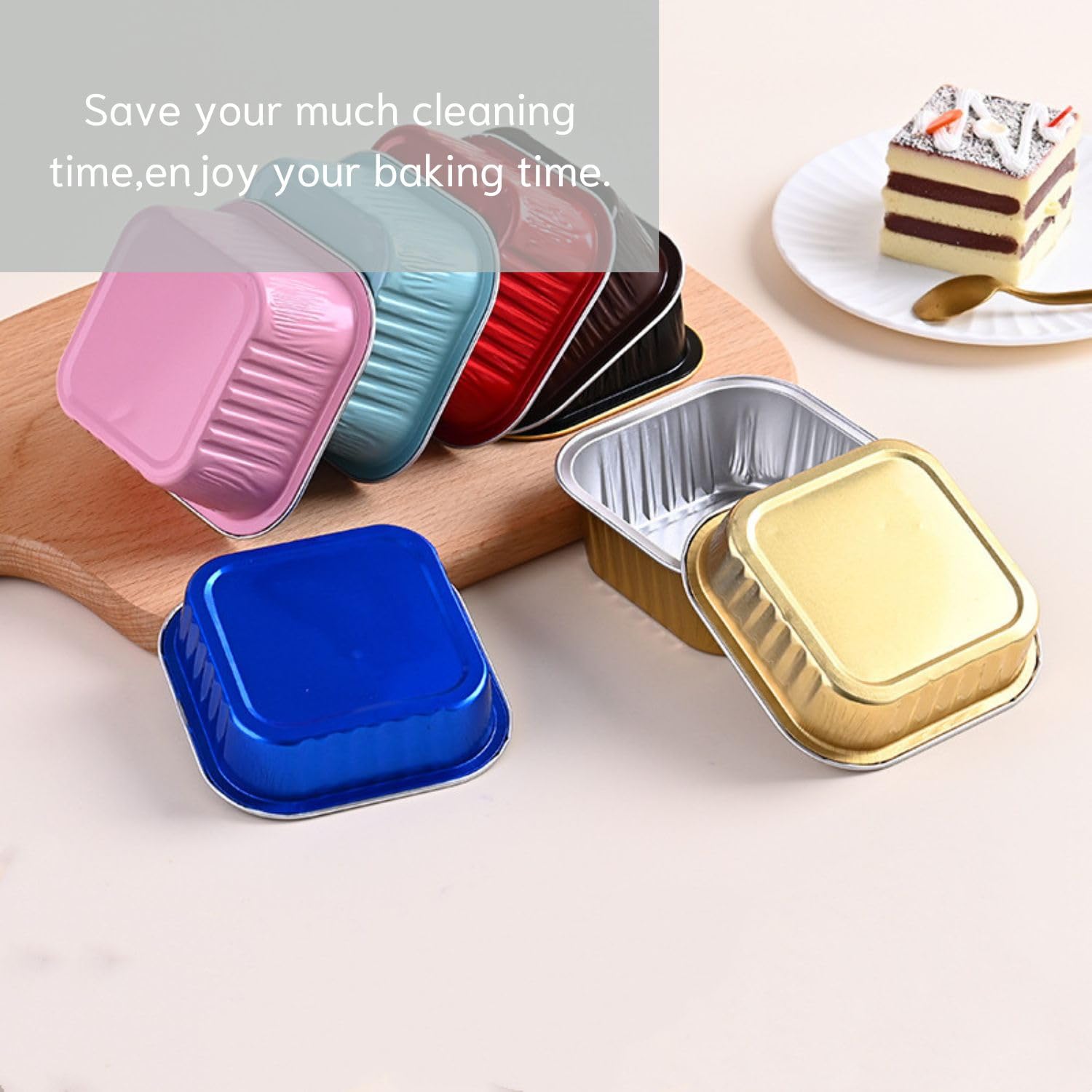 Mini Cake Pans With Lids (10oz,40 Pack) Aluminum Foil Square Cupcake Liners Brownie Baking Cups,Disposable 4βx4β Large Cupcake Pan,Jumbo Muffin Tin Ramekins Holders