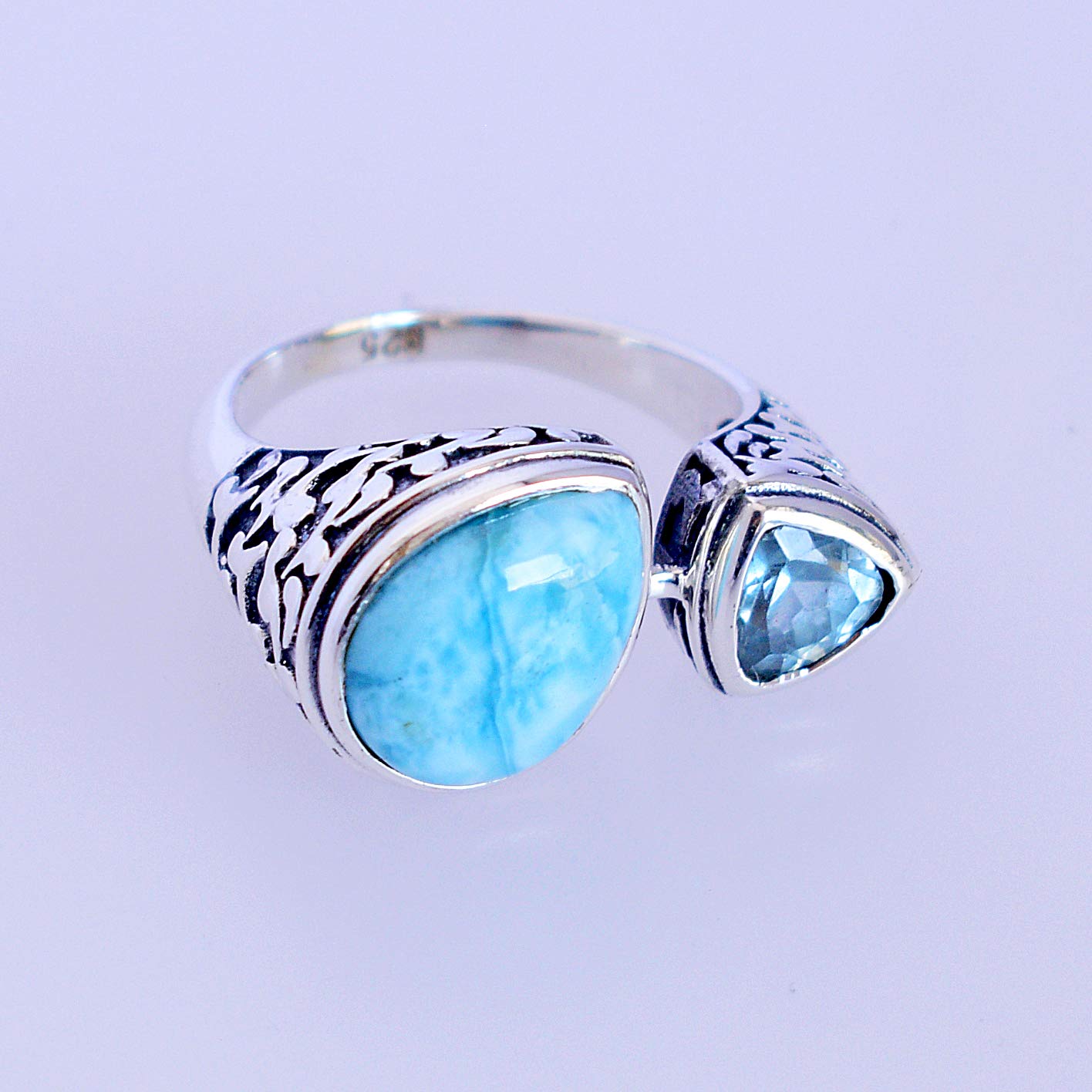 Ravishing Impressions Larimar & Blue Topaz Gemstone 925 Solid Sterling Silver Ring Beautiful Handmade Jewellery Birthday Gift