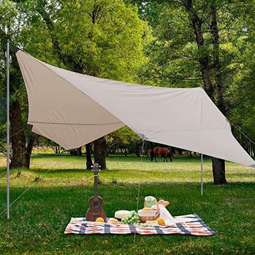REDCAMP 17X16FT Camping Tent Tarp with Poles, 4-6 Person Multifunctional Awning Canopy Sun Shelter for Outdoor, Picnic, Hammock