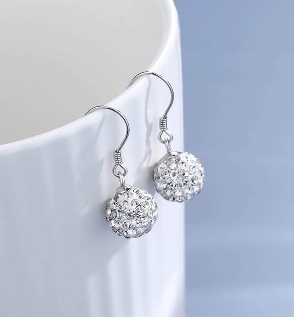 SLUYNZ 925 Sterling Silver Rhinestone Drop Earrings for Women Teens Shiny CZ Ball Dangle Earrings