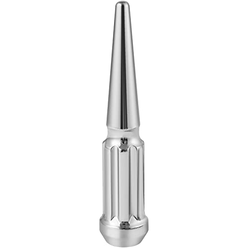 VEVOR M14x1.5 Spike Lug Nuts, 32 PCS Chrome Spiked Lug Nuts 14mmx1.5, 4.4" Tall Closed End Acorn Wheel Lug Nut w/ 1 Socket Key, Compatible with Chevy Silverado 1500 2500 3500, Ford GMC Sierra, Silver
