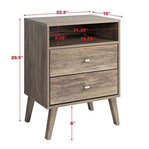 Prepac Milo 2-drawer Tall Nightstand with Open Shelf, Drifted Gray