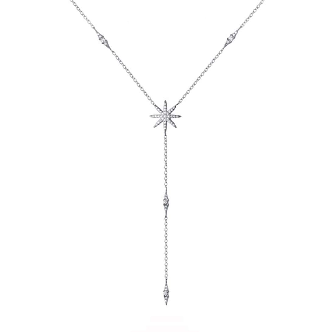 SLUYNZ 925 Sterling Silver Star Y Necklace for Women Teens CZ Star Necklace Snowflake Choker Necklace Pendant (A-Silver)