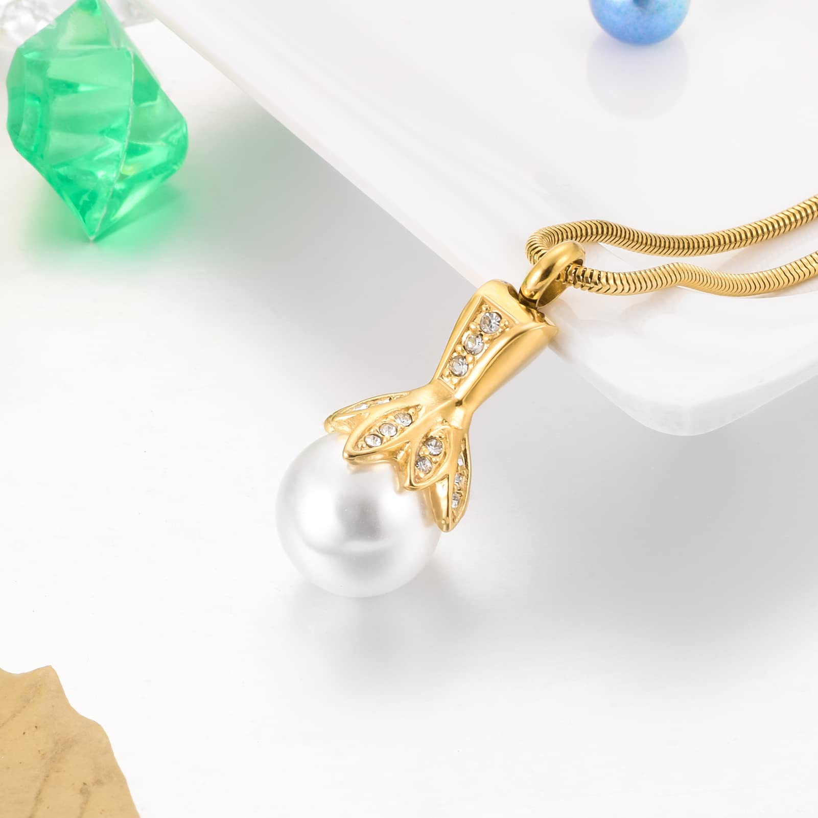 Pearl Urn Necklace for Ashes Memorial Cremation Necklaces Stainless Steel Ashes Necklace for Men Women(Gold)-You Lighted Up My World