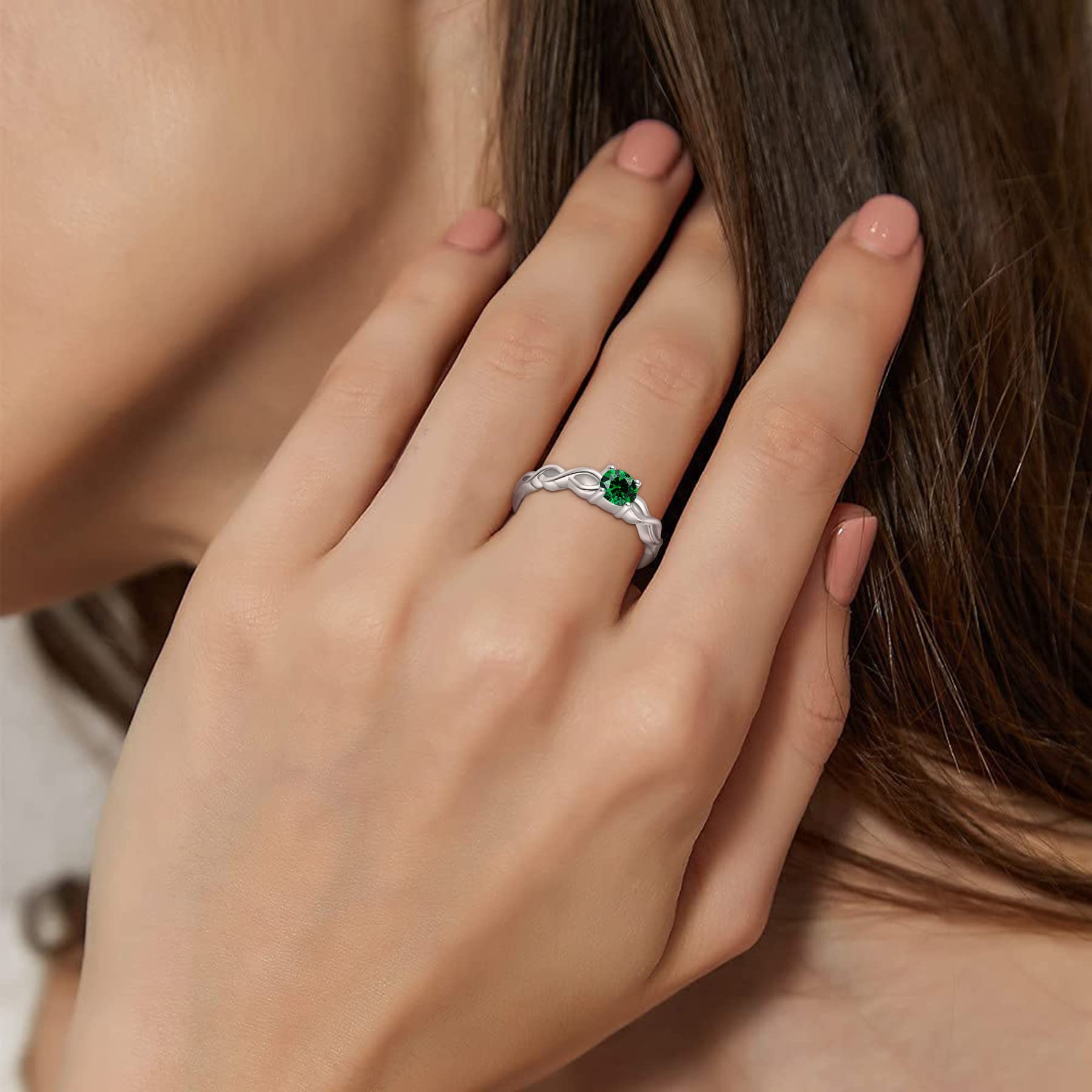 STARCHENIE Infinity Promise Rings for Her Sterling Silver Cubic Zirconia Wedding Engagement Rings size 7 May Birthstone Emerald Color