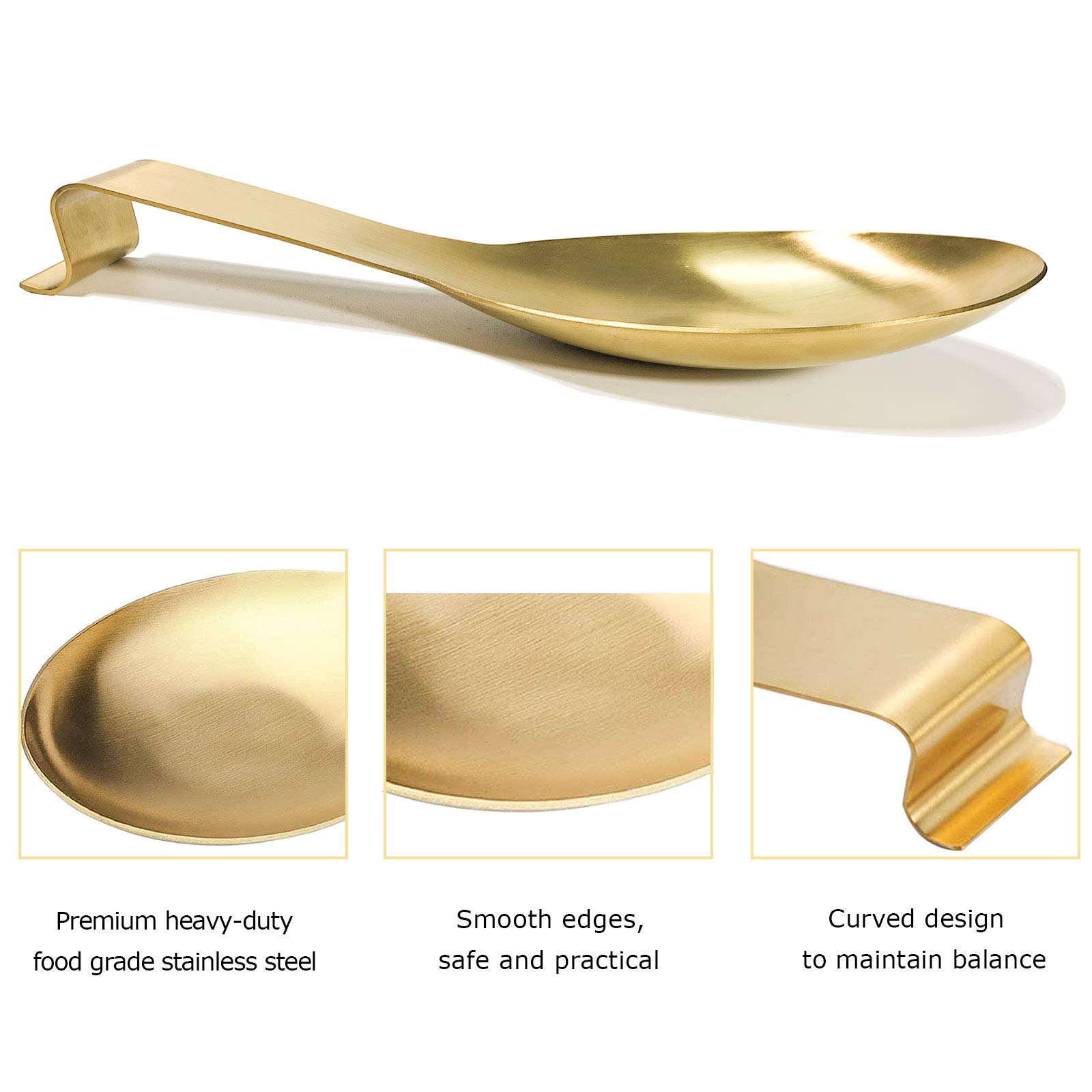 Stainless Steel Spoon Rest (2 Pack), VOJACO Spoon Rest for Kitchen Counter, Gold Spoon Holder for Stove Top for Spoons, Ladle, Spatula, Cooking Utensils or Kitchen Tools β Dishwasher Safe