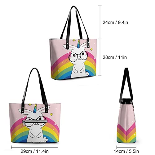 Womens Handbag Rainbow Unicorn Leather Tote Bag Top Handle Satchel Bags For Lady