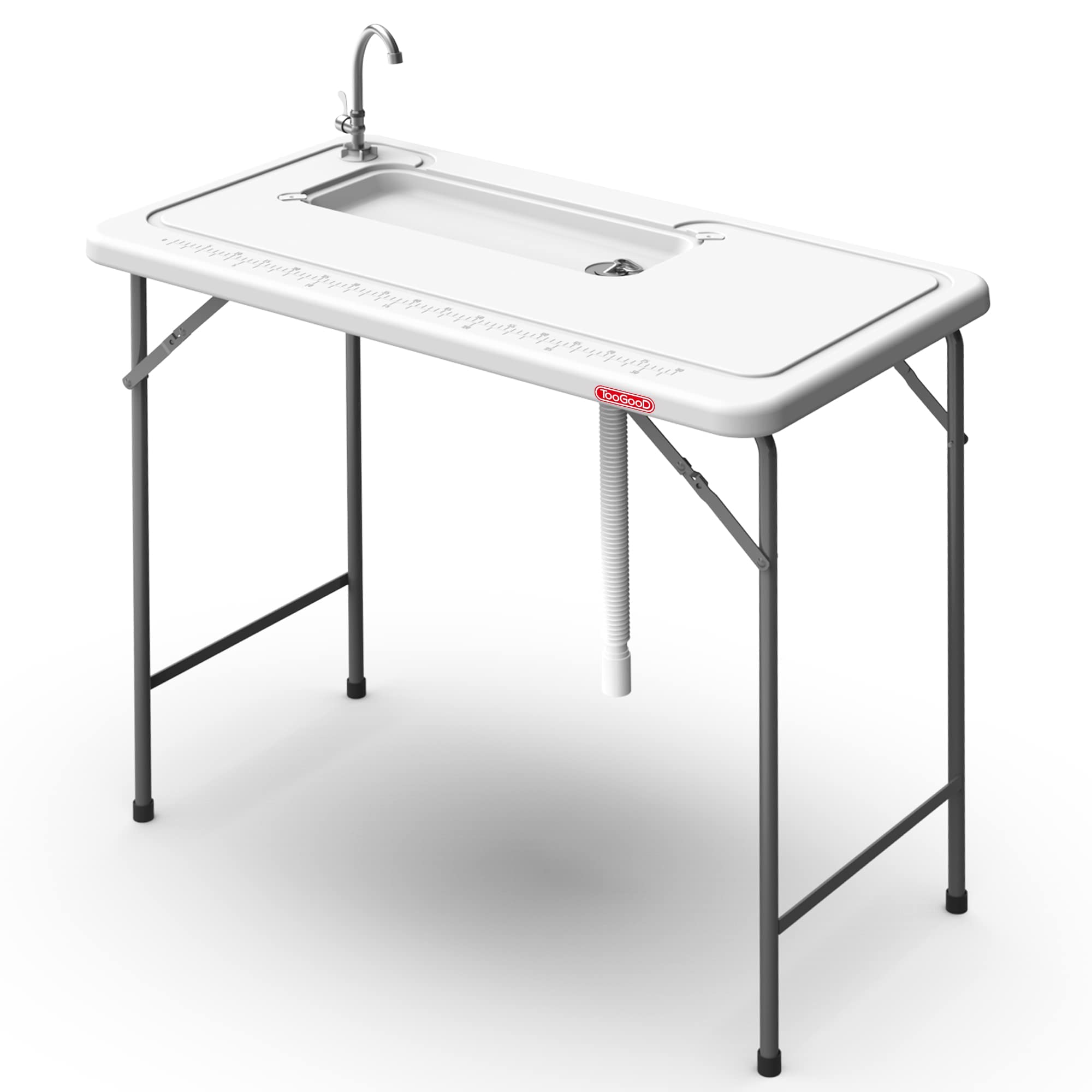 TooGooD Folding Fish Cleaning Table with Sink, Portable Camping Dish Washing Station w/ 31' Ruler Integrated