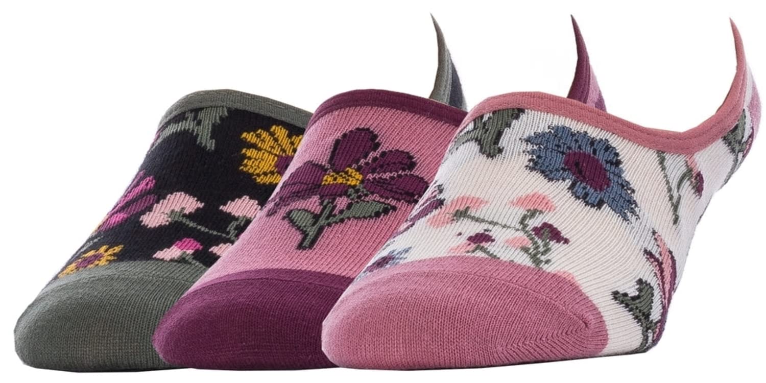 VANS | Pressed Floral Canoodle, No Show Socks - 3 Pair Pack. Black/White/Pink, Medium (6.5-10)