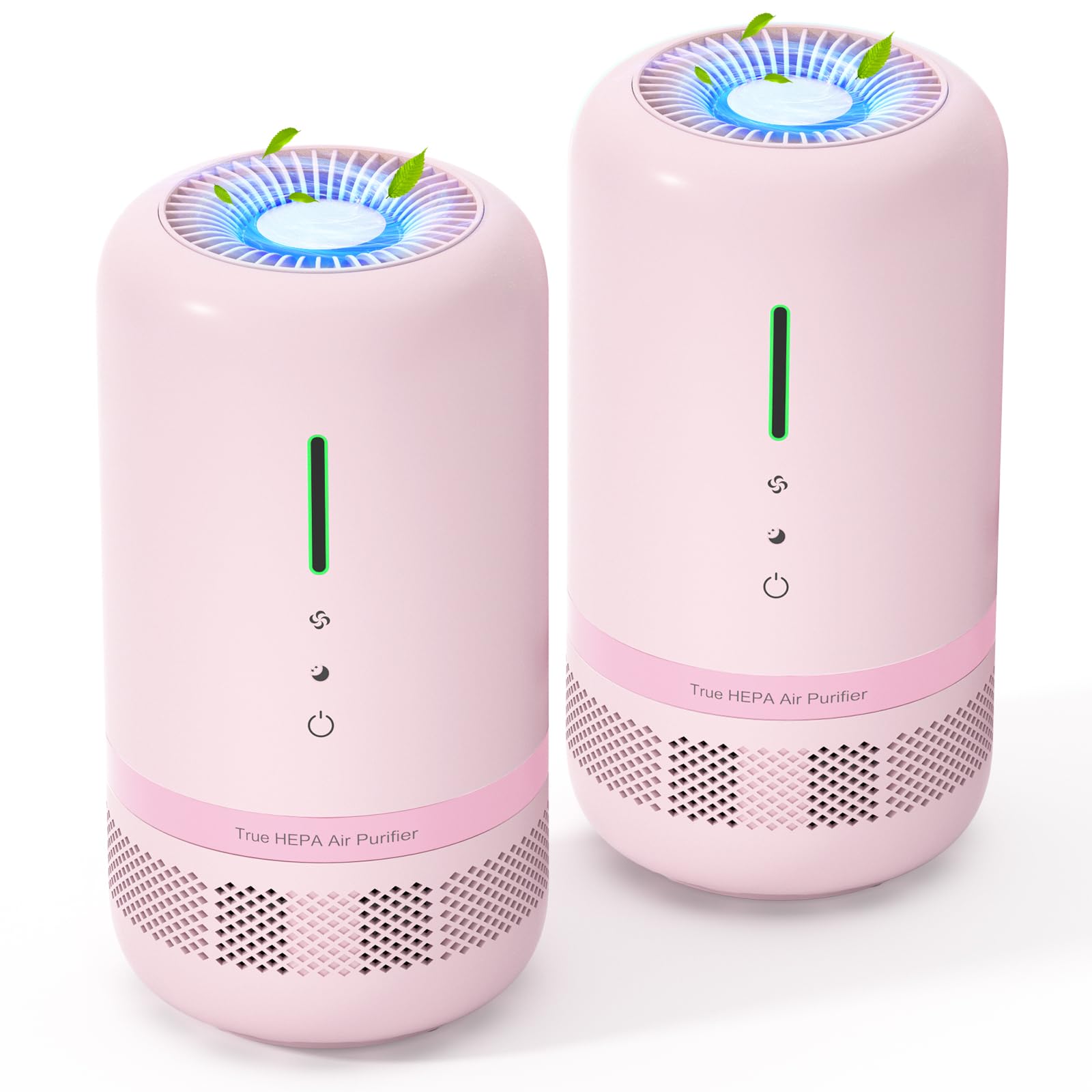 VENDFO Air Purifiers for Home, 2 Pack H13 HEPA Air Purifier for Room up to 960ft², 360° Outlet, 99.97% Particle Capture for Dust, Smoker, Type-C Charging, Included Adapter, VF04, Pink