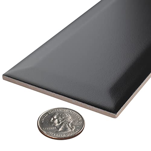 Merola Tile Crown Heights Beveled Matte Black 3" x 6" Ceramic Wall Tile