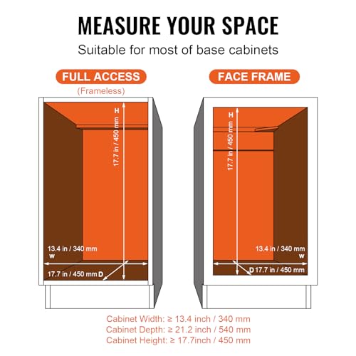 VEVOR Pull-Out Trash Can, Adjustable fits cans up to 9" x 19.5", Bin Not Include, Under Mount Kitchen Waste Container with Slide and Handle,Requires a 13.4" W x 21.2" D x 17.7" H Cabinet Opening