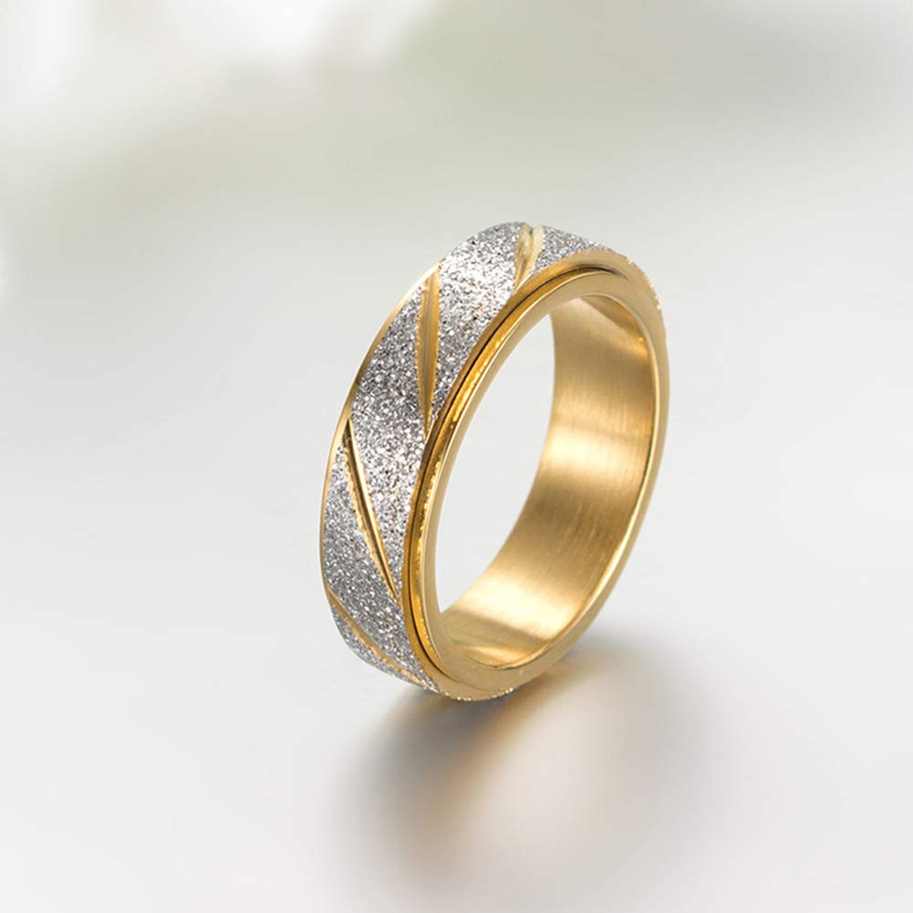 PAMTIER Unisex Stainless Steel Sandblast Finish Spinner Ring Light Gold 6MM Women Size 5