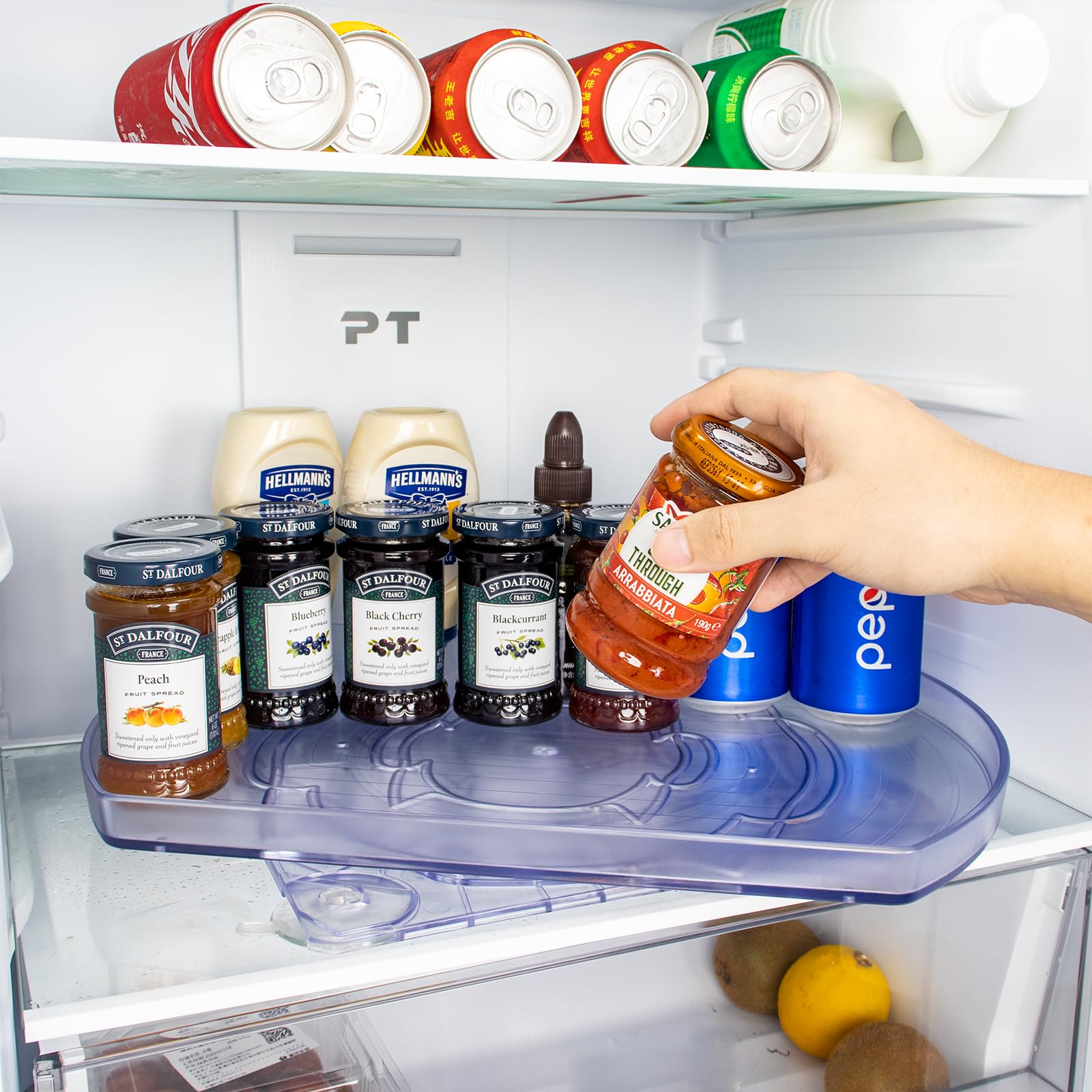 Rectangular Lazy Susan for Fridge, Clear Turntable Lazy Susan Organizer, Square Lazy Susan for Refrigerator Cabinet Kitchen Countertop to Store Condiments Beverages