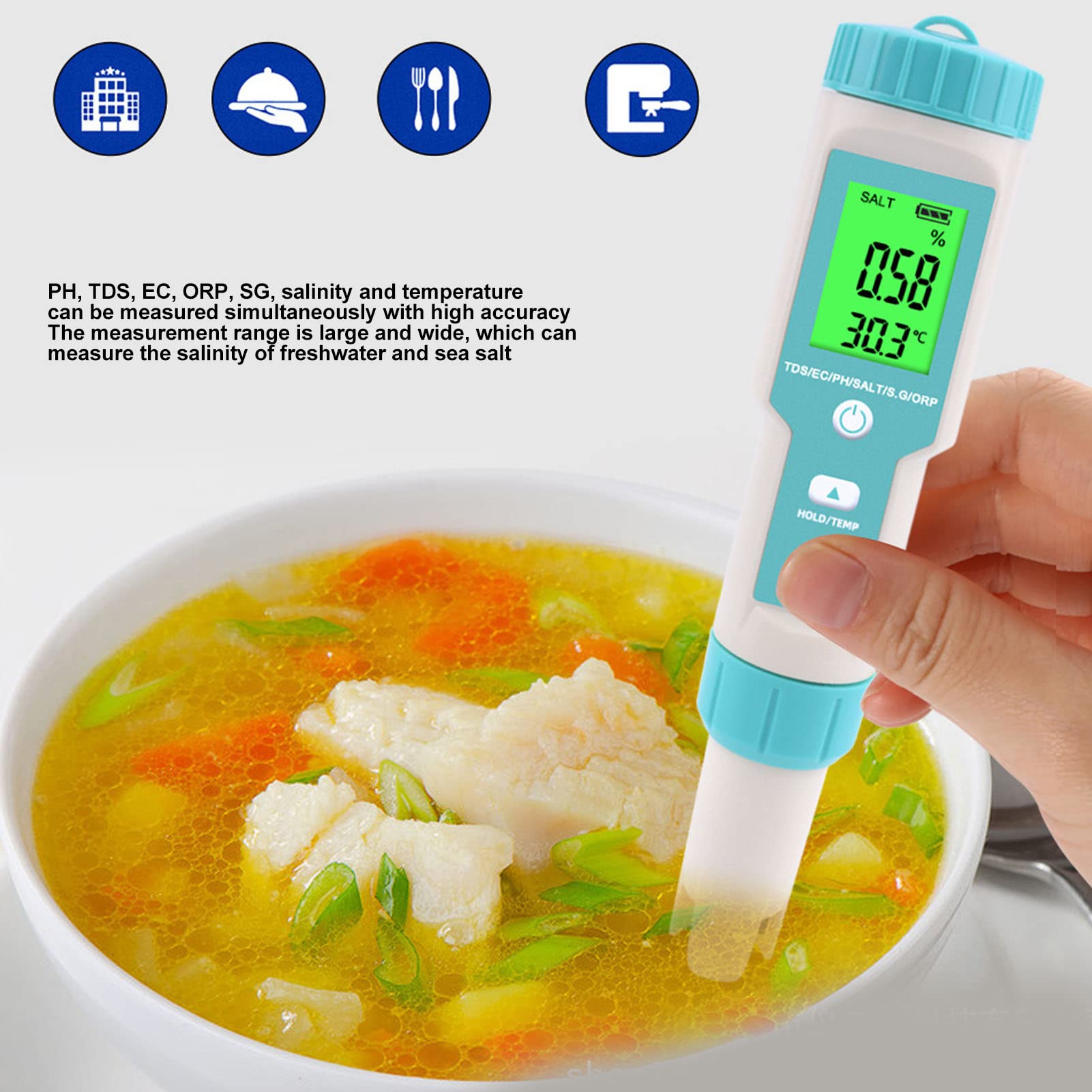 Water Quality Test Pen, 7 in 1 Design Pool Water Test Kit,PHTester Digital 0 °C-60 °C Range, High Pen Tester for Swimming Pools and SPA Aquaponic Aquariums