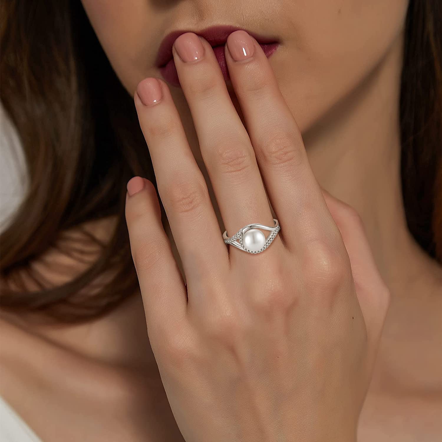 STARCHENIE Pearl Ring for Women with 8mm Cultured Freshwater Pearl Ring Sterling Silver for Women size6