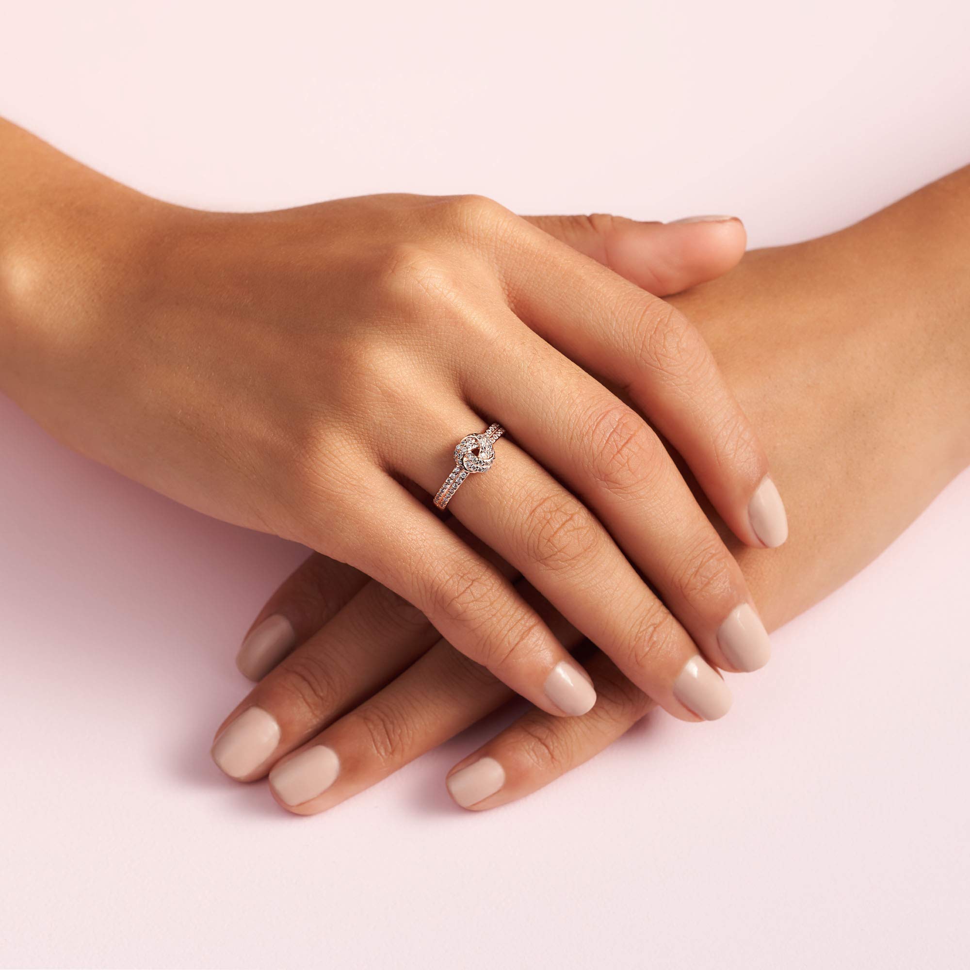 PANDORA Sparkling Love Knot Ring, PANDORA Rose, Clear Cubic Zirconia, Size 5