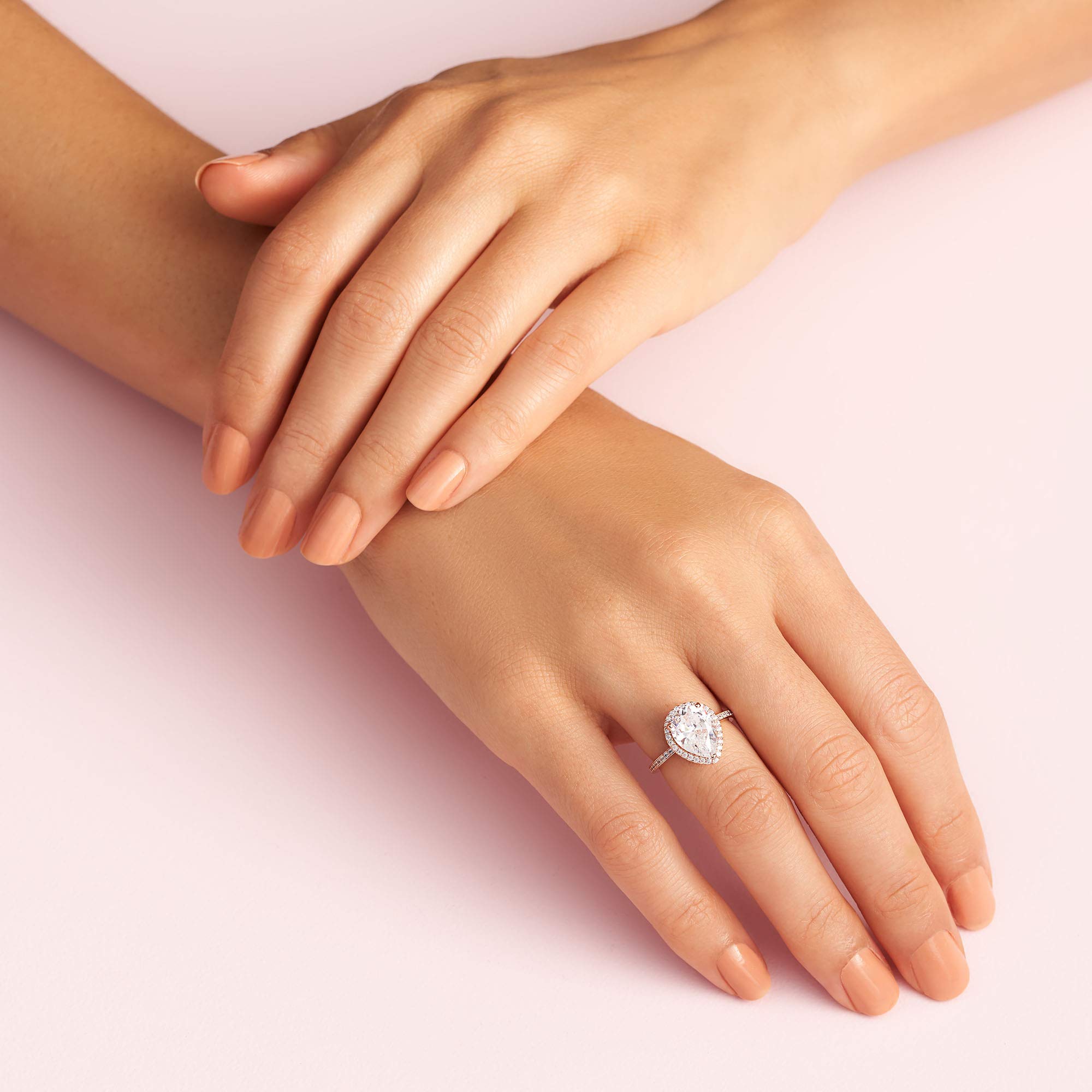 Pandora Sparkling Teardrop Halo Ring - Rose Gold Ring for Women - Layering or Stackable Ring - Gift for Her - 14k Rose Gold-Plated Rose - Size 7