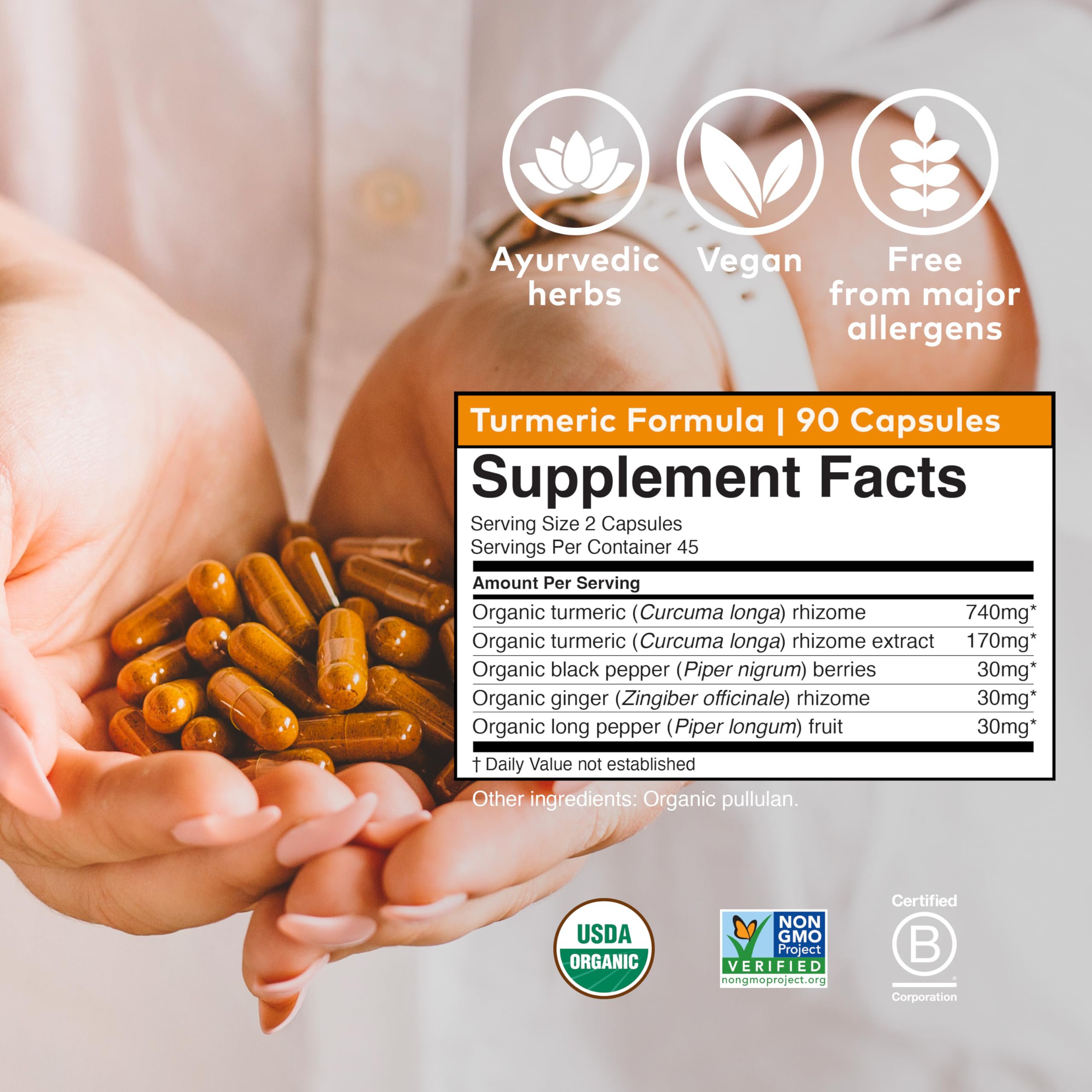 ORGANIC INDIA Turmeric Curcumin with Black Pepper - Organic Turmeric Supplement and Curcumin Supplement, Turmeric Capsules, Joint Support & Immune Support, Whole Root, Trikatu - 90 Capsules, 2 Pack