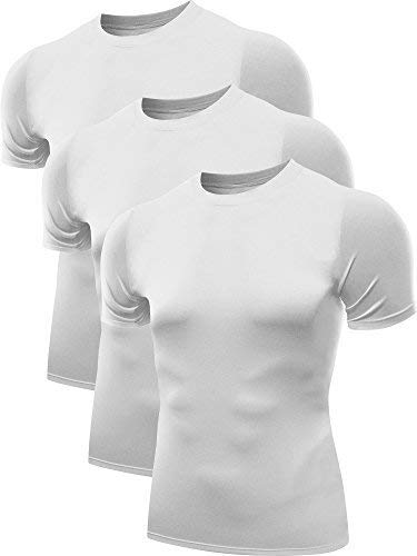 NELEUS Men's 3 Pack Compression Shirts,5011,White,L,EUR XL