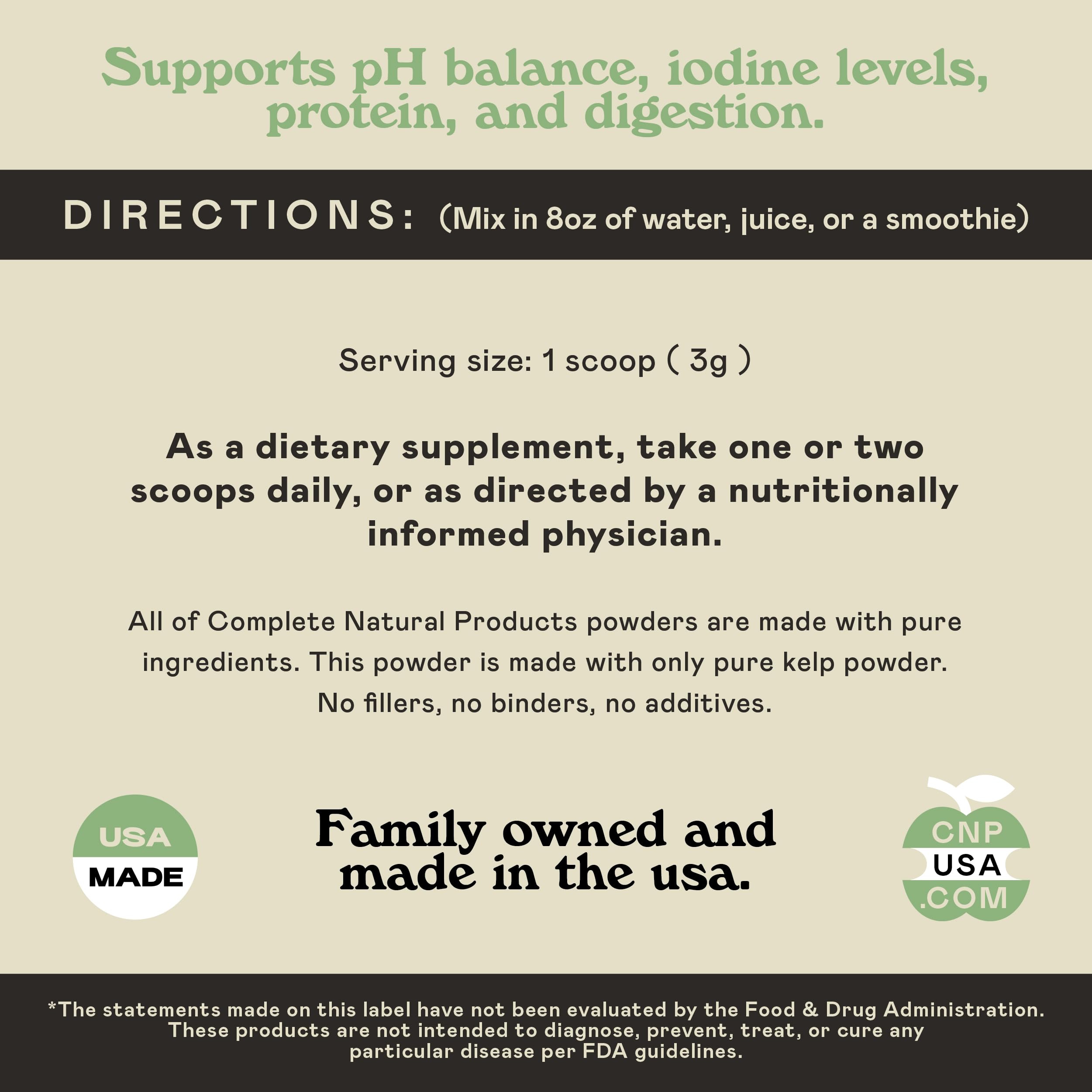 Organic Kelp Powder Supplement - Bulk Raw, Dry, Pure Sea Kelp Seaweed Powder 8oz 75 Serving Thyroid, Iodine, & Digestion