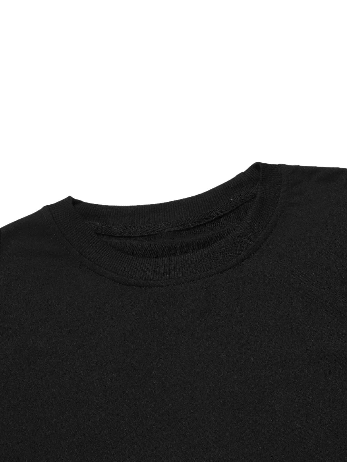 Romwe Men's Casual Long Sleeve Round Neck Letter Floral Print Sweatshirt Pullover Top Black M