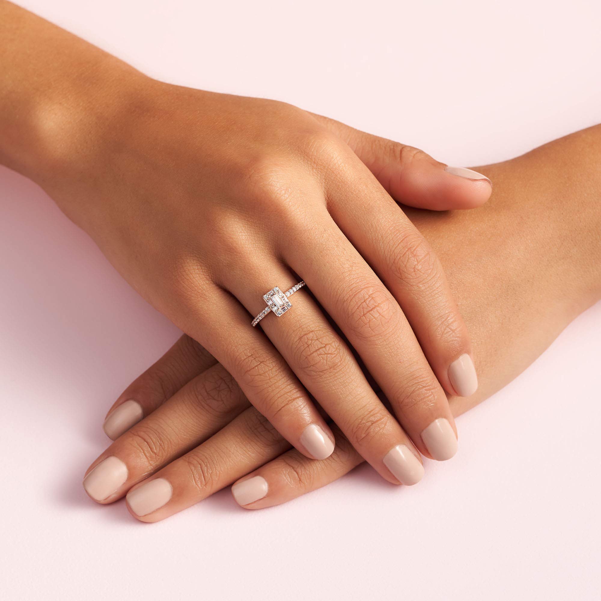 Pandora Sparkling Square Halo Ring - Timeless and Elegant Ring - Promise Ring for Women - Layering or Stackable Ring - Gift for Her - 14k Rose Gold-Plated Rose with Cubic Zirconia - Size 6