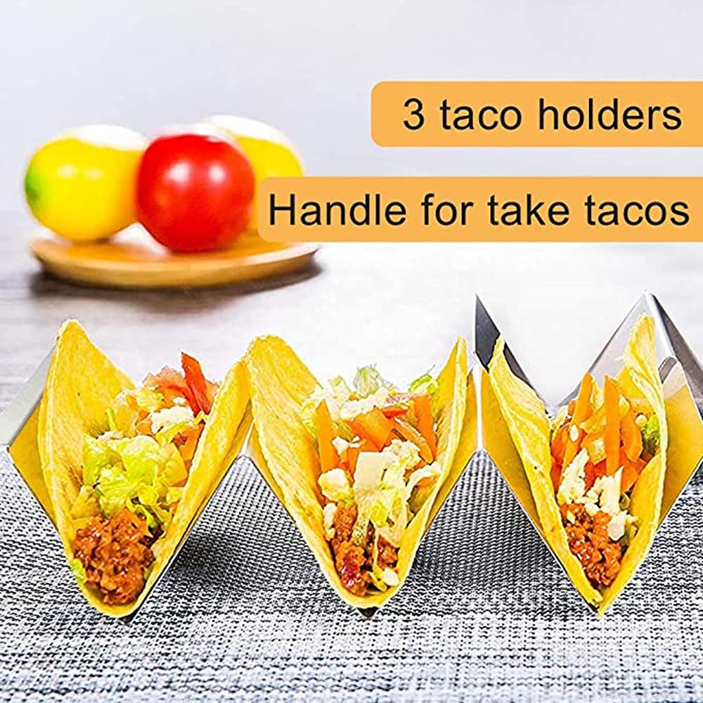 Taco Holder Stand - Set of 3 - Grill Safe Oven Trays 304 Stainless Steel Taco Racks with Handles - Fill & Serve Tacos With Ease - Taco Plate