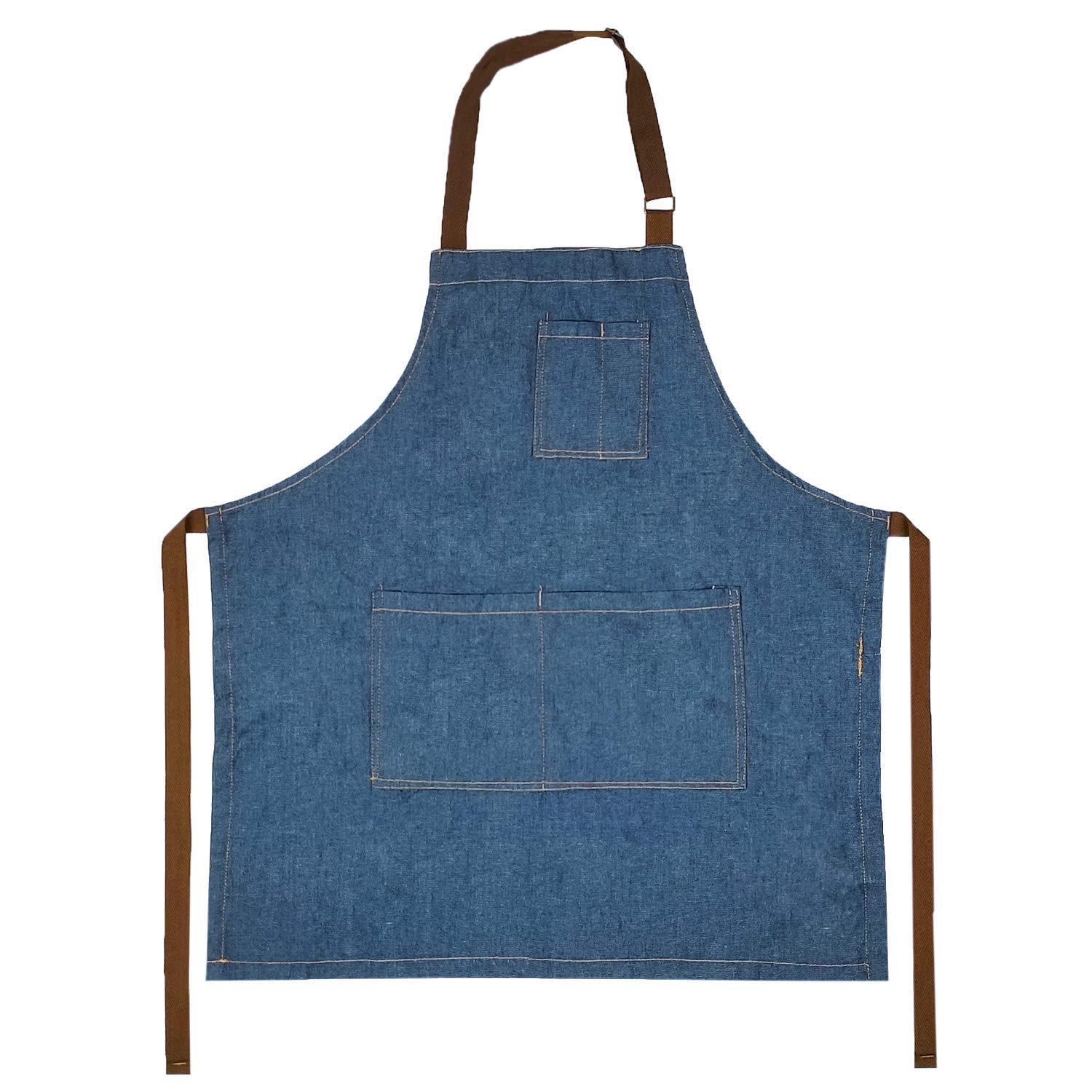 WOWSEA Denim Aprons - Lightweight, Ultra-thin portable Apron for Work, Play, Cooking Multifunctional Aprons, Adjustable Shoulder Strap Lengths for Petite Ladies or Teenagers (Blue)
