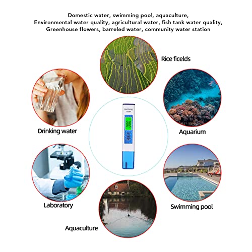 Water Quality Tester, EC Temp Alloy Probe Digital Display Quick Response PH Meter for Aquarium