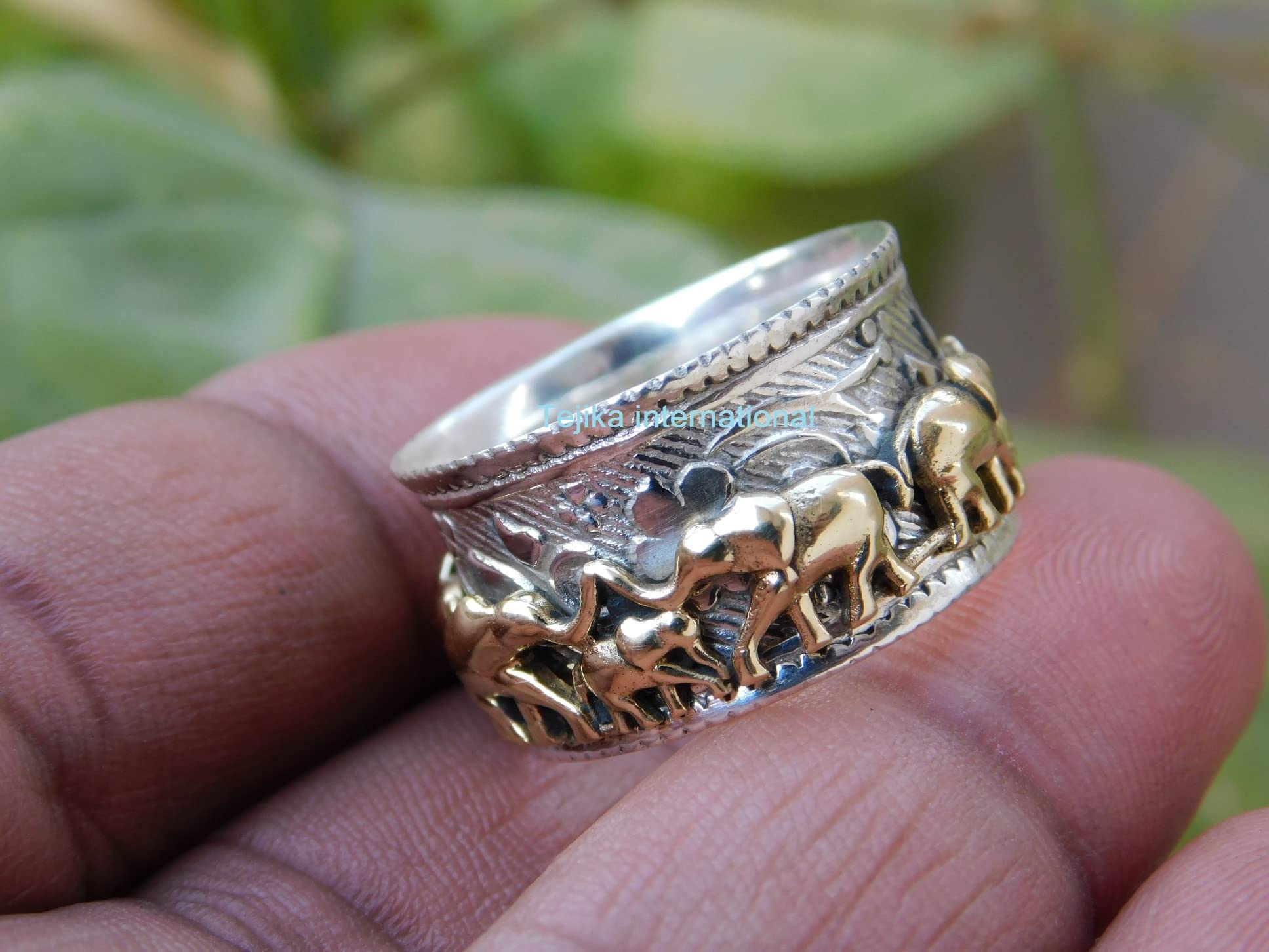 Spinner Ring, Elephant Design Spinner Band Ring, 925 Sterling silver, Handmade Silver Band Elephant Spinner Ring, thumb Ring, worry ring for animal spinning men women, BY TEJIKA (11)