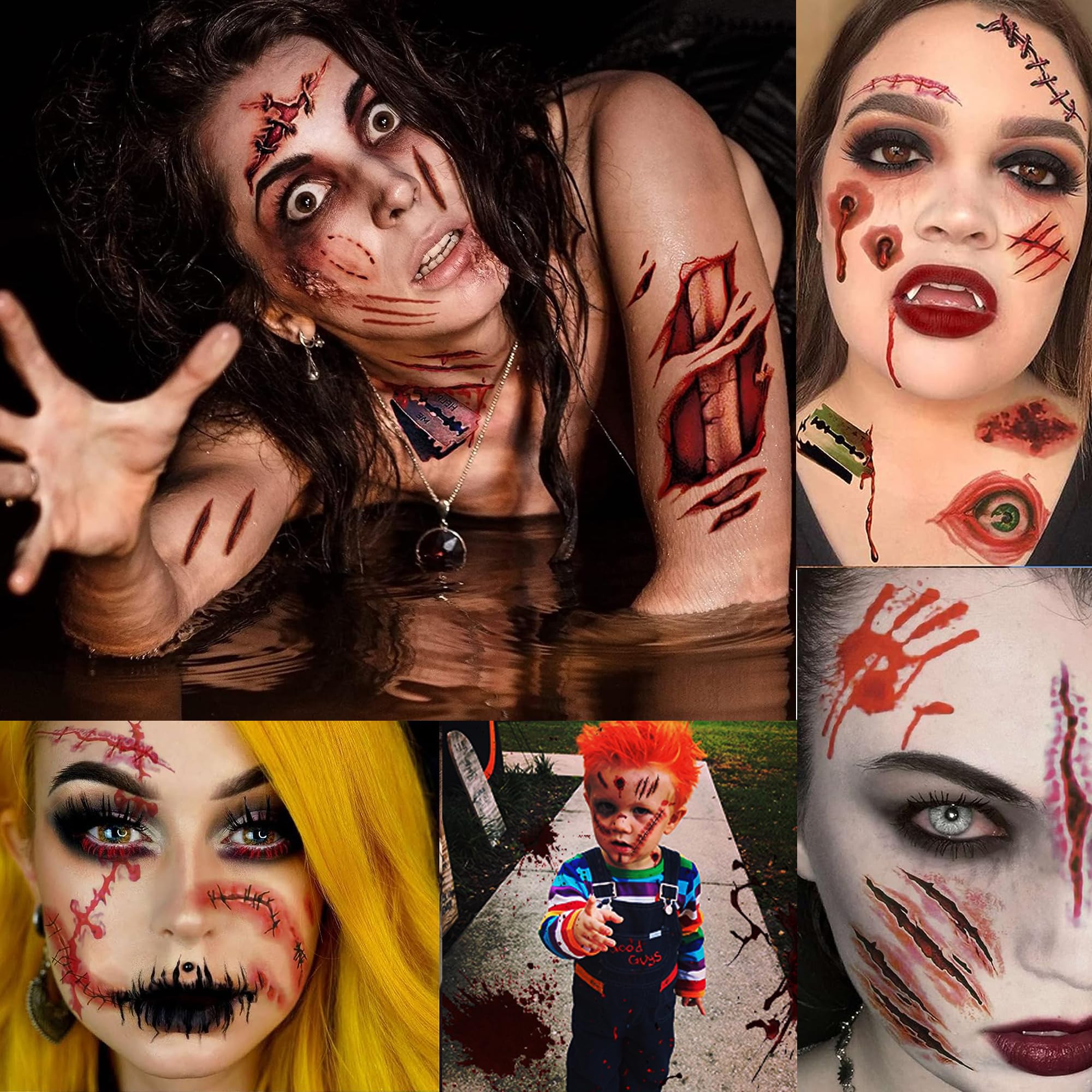 ROSSENZURA Halloween Zombie Makeup, 24 sheets Zombie Tattoos, Zombie Makeup Kit, Halloween Makeup Kit for Women Men Halloween Party Cosplay