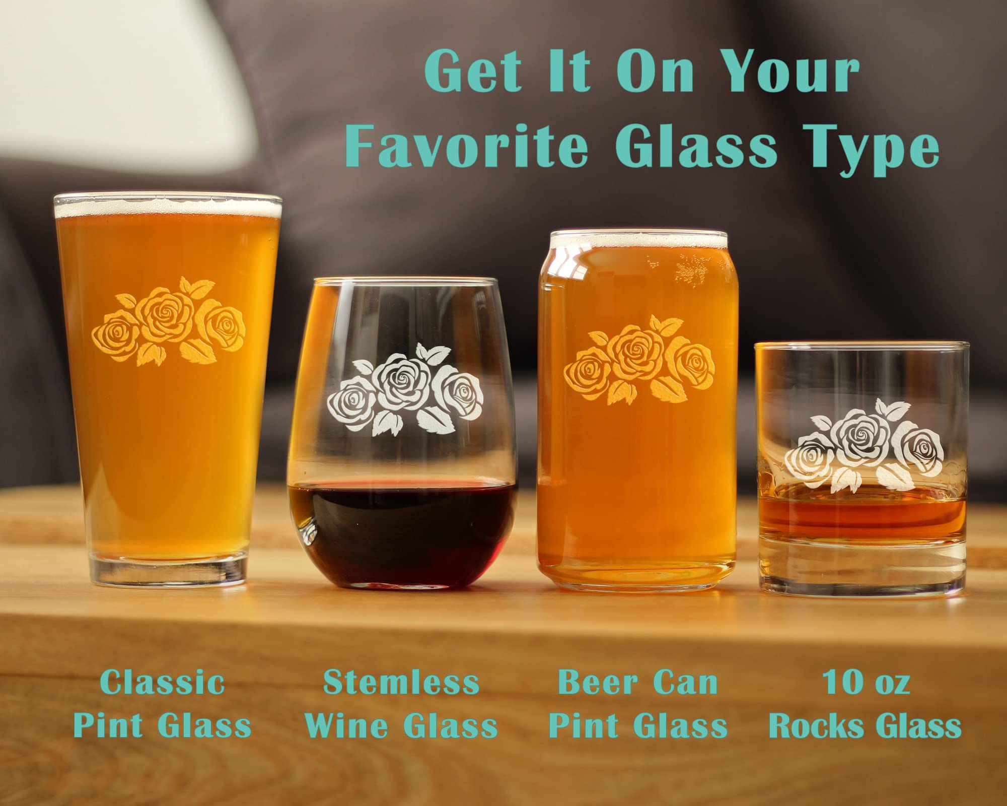 Roses Stemless Wine Glass - Floral Themed Decor and Gifts for Flower Lovers - Large 17 Oz Glasses