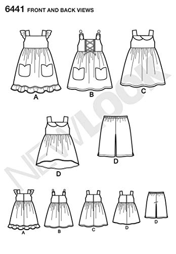 NEW LOOK Patterns Toddlers' Easy Dresses, Top and Cropped Pants Size A (1/2-1-2-3-4) 6441