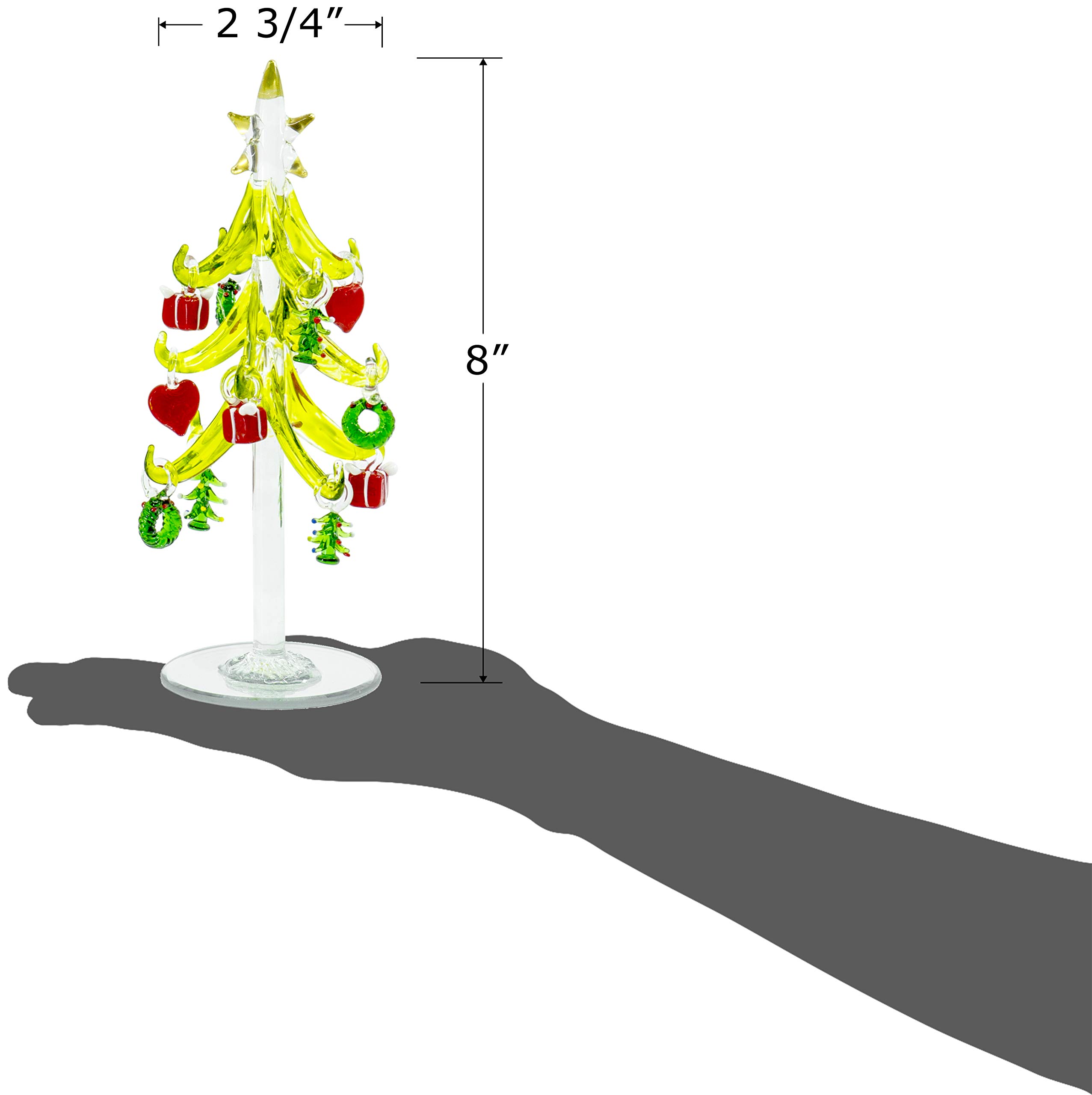 Red Co. 8" Glass Christmas Tree Tabletop Display Decoration with Assorted Glass Ornaments, Holiday Season Decor, Set of 3