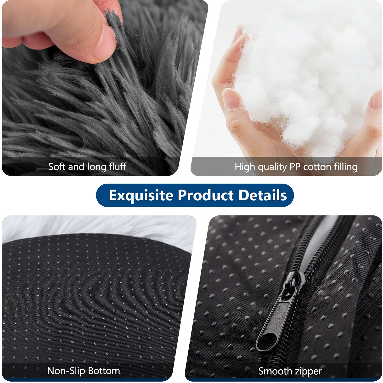 Souarts 43 Inch Super Large Dog Bed, Super Soft Fluffy Plush Pet Bed for Large Medium Dog Cat, Removable Machine Washable Long Plush Round Bed (Dark Grey,43inch/110cm)