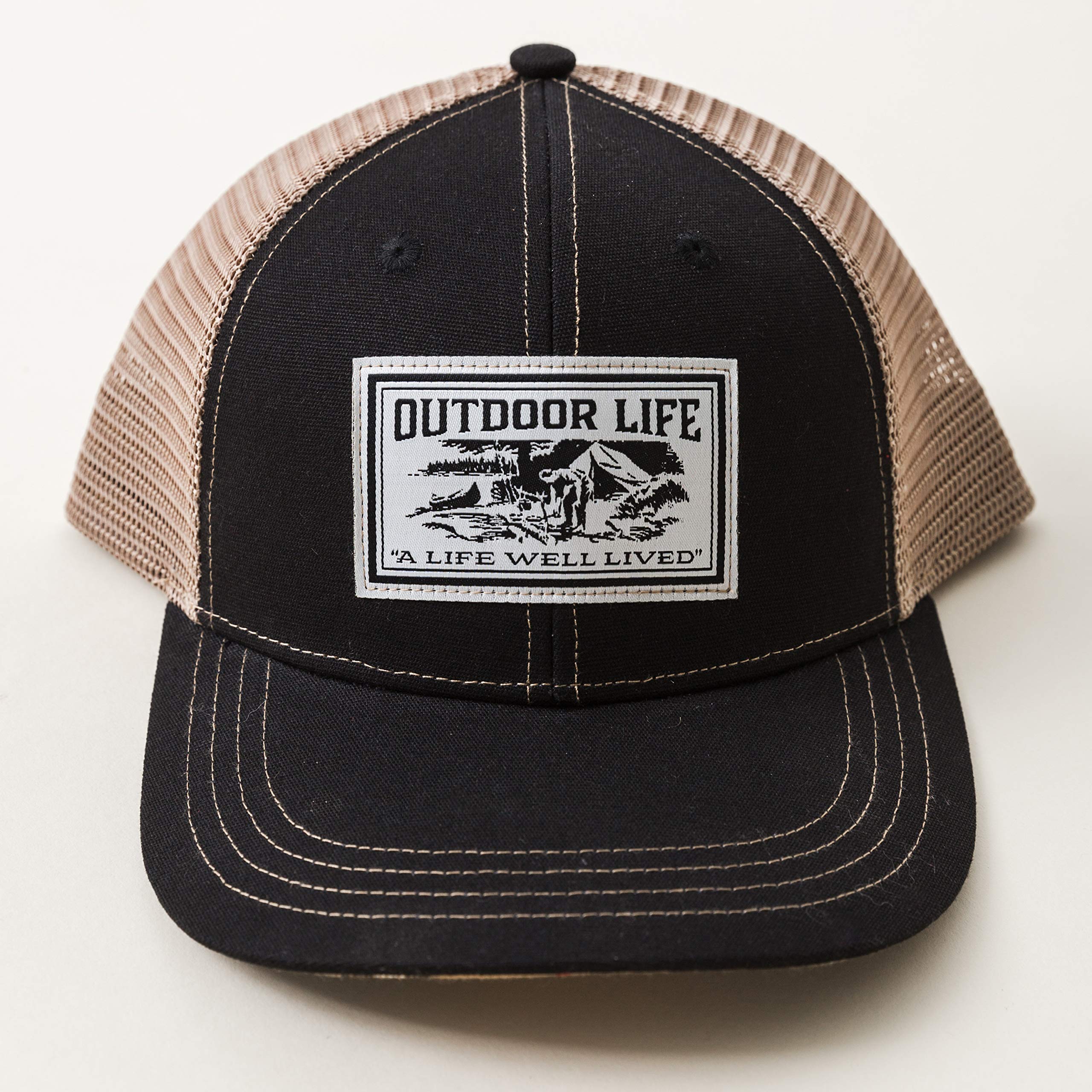 Outdoor Life Baseball Cap, A Life Well Lived Adjustable Trucker Hat for Men, One Size, Black
