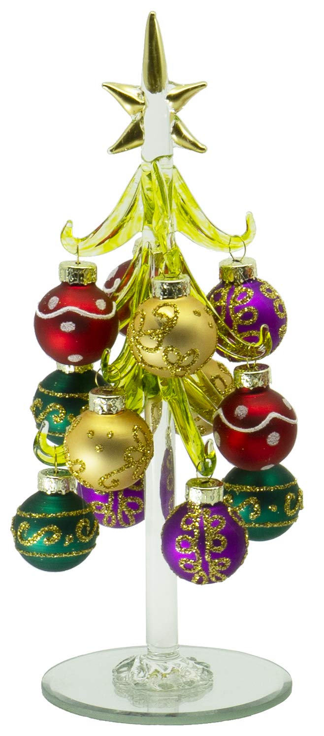 Red Co. 8" Glass Christmas Tree Tabletop Display Decoration with Assorted Ball Ornaments, Holiday Season Decor, Set of 3