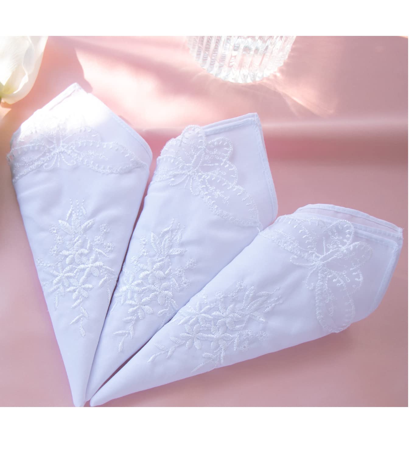 MileyMarla Womens Cotton Handkerchiefs Flower Embroidered Lace Ladies Hankies 6PCS