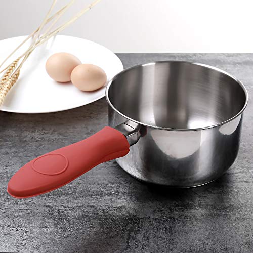 SKEMIX 4 Packs Silicone Hot Handle Holder Kitchen Heat Resistant Fry Pan Milk Pot Sleeve Grip Handle Cover Potholder for Cast Iron Skillets Griddles Metal & Aluminum Cookware β Black & Red