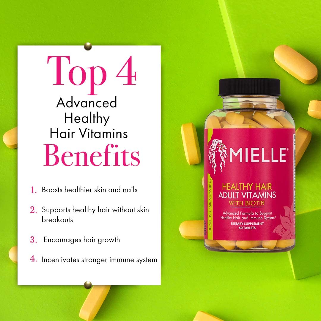 Miele Organics Adult Healthy Hair Formula Vitamins with Biotin,Capsule,Tablet, 60 Count