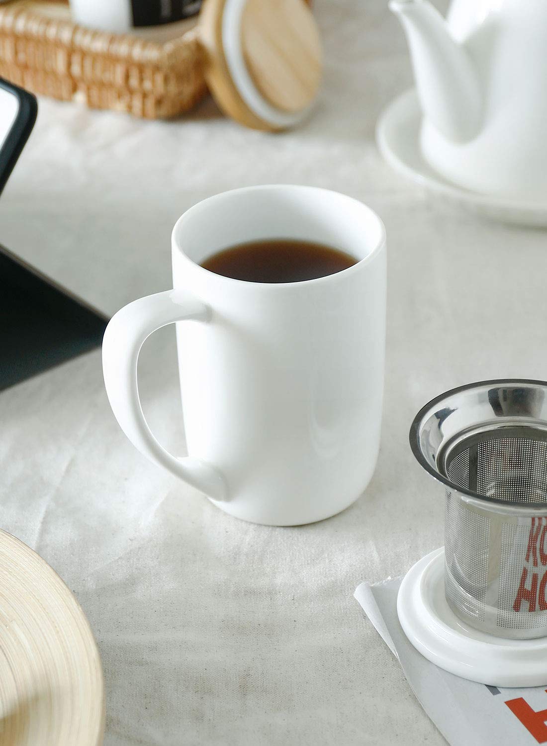 Sweese 16 OZ Porcelain Tea Mug with Infuser and Lid, Loose Leaf Tea Cup, Gifts for Tea Lover, White