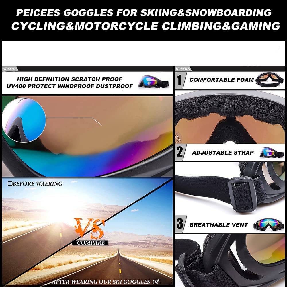 Peicees Pack of 2 Ski Goggles for Women Men Kids Snow Sports Motorcycle Snowboard Goggles