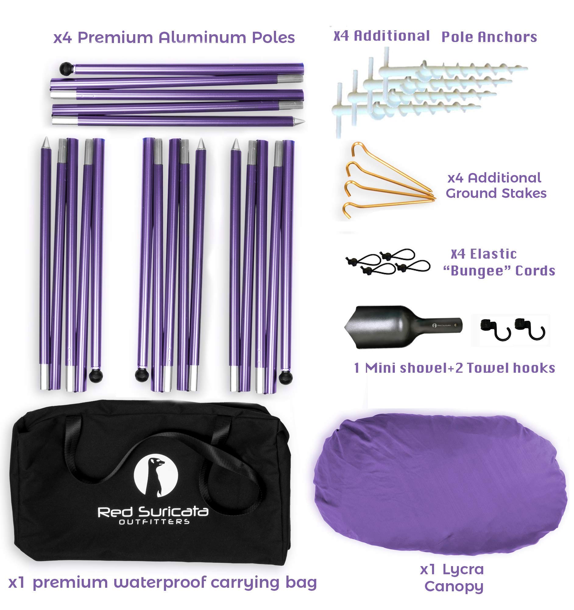Red Suricata Family Beach Tent & Beach Canopy & 2 Beverage Holders Bundle - UPF50 UV Sun Shade Shelter (Large, Purple)