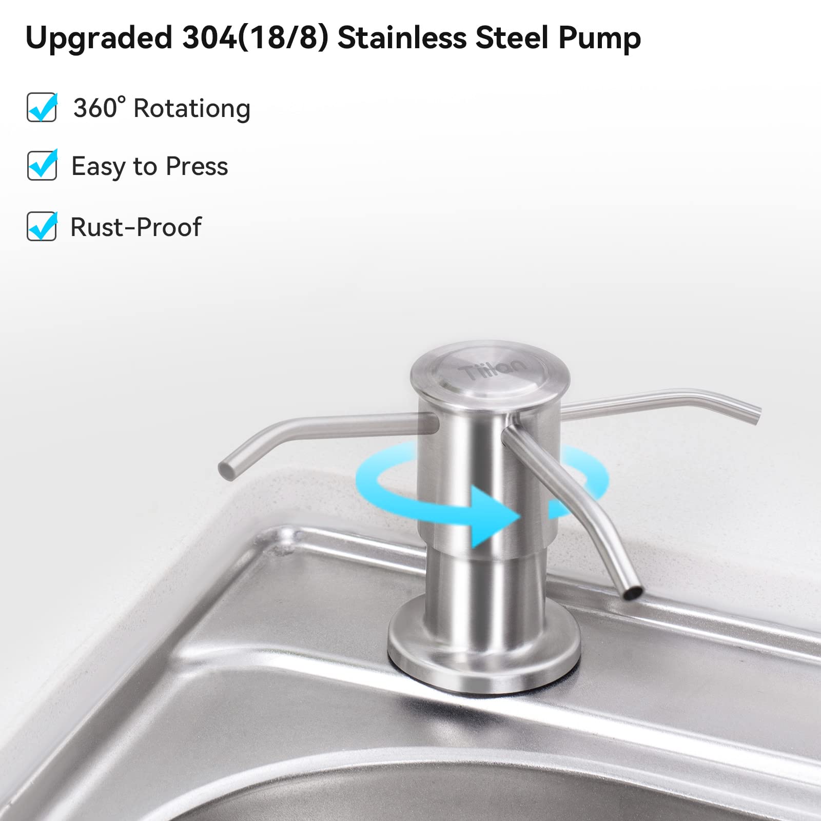 Tiilan Built-in Soap Dispenser Pump for Kitchen Sink Set, Detergent Dispenser 17oz Bottle and 47.2-inch Extension Tube, Stainless Steel Pump, Brushed Nickel