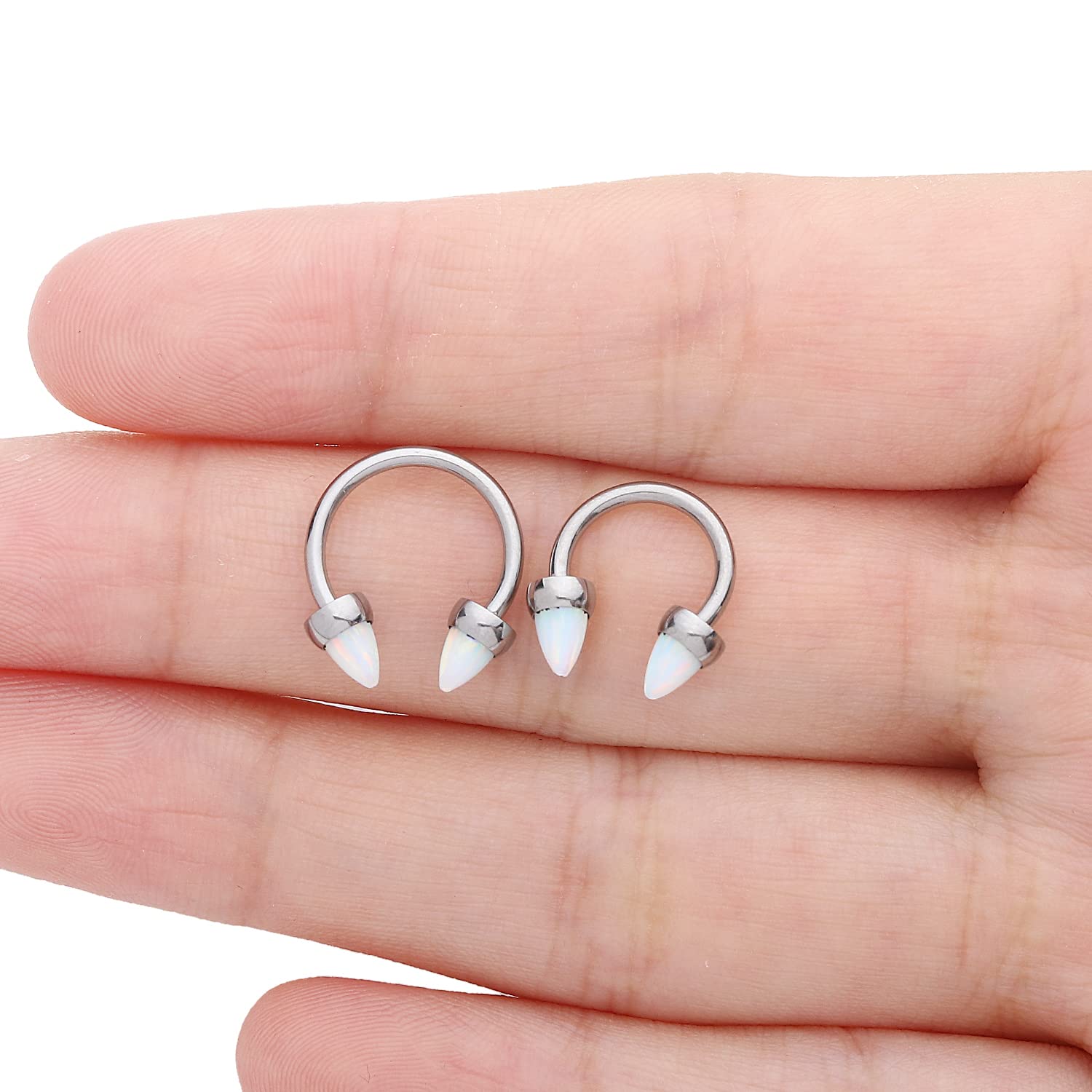 VOJO G23 Titanium 16G Opal Septum Rings,Horseshoe Daith Lip Nose Piercing Jewelry 8/10mm (8mm, Opal Blue)