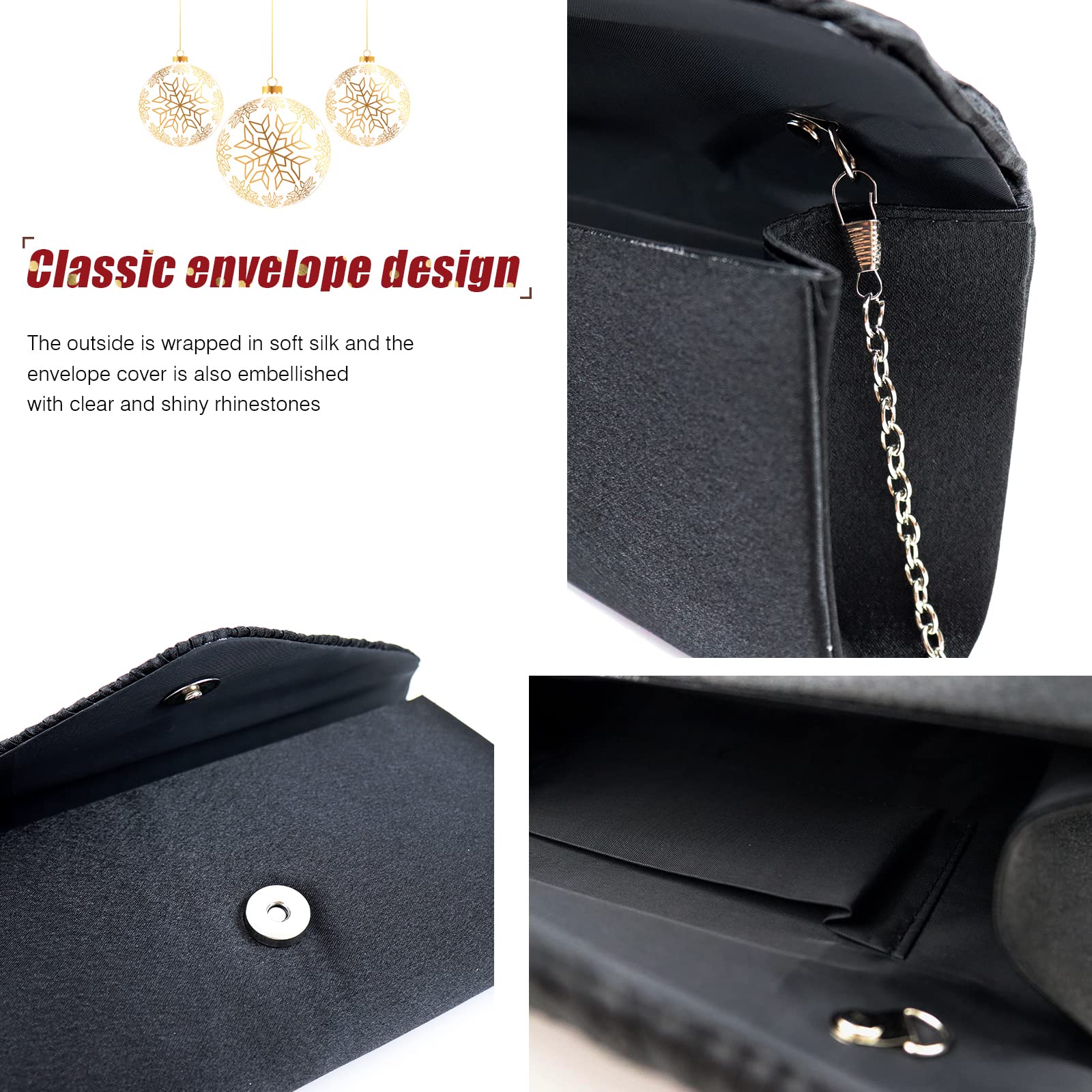 topfive Black Evening Envelope Bag Clutch Purse Shiny Sequins for Women Wedding Party Prom Formal Purse Winter