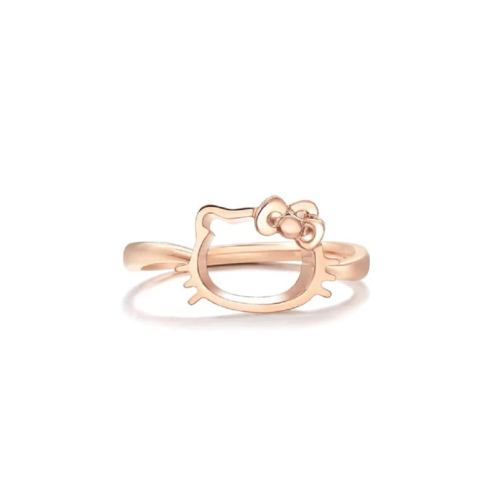 SILVERHUB Hello Kitty Solid 14K Rose Gold Plated 925 Sterling Silver Fashion Engagement Ring For Women 0.9mm_6