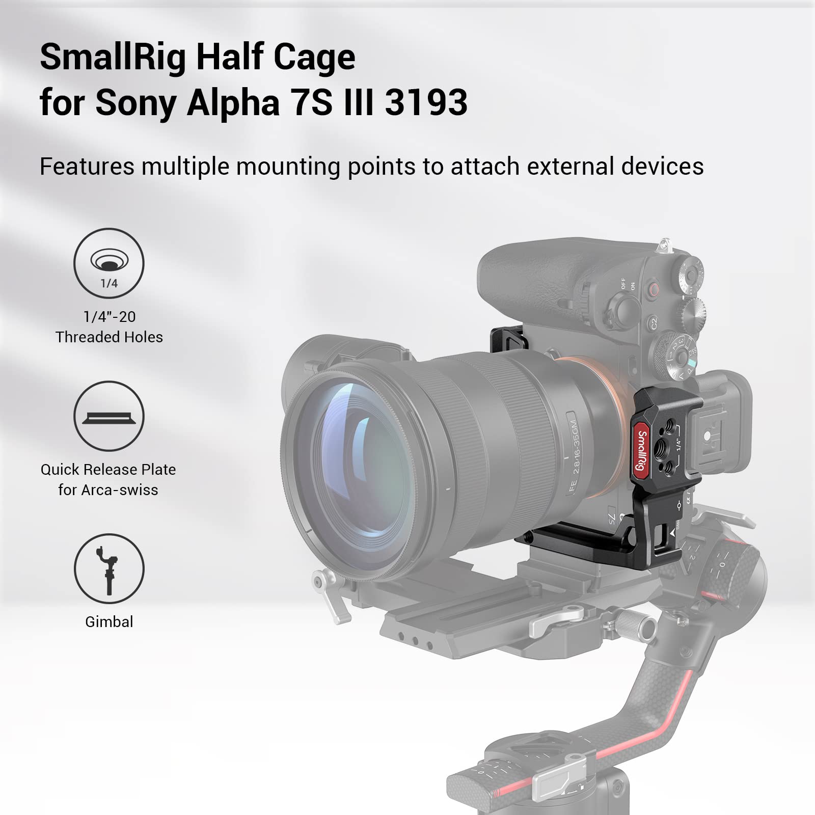 SMALLRIG Half Camera Cage for Sony Alpha 7S III/ A7S III, and for DJI RS2/ RSC2 Gimbal and Tripod for Arca - 3193